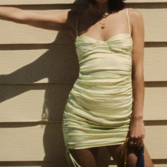 Zara | Dresses | Ruched Satin Effect Dress Green Zara | Poshmark